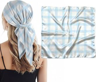 Generic Bandana bleu &agrave; carreaux en soie pour dormir carr&eacute; accessoires de cowboy, bleu/carreaux, 28 &times; 28 inch