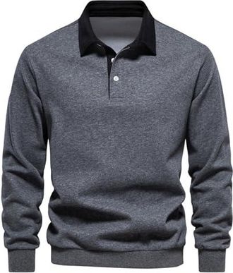 Generic Polo de rugby &agrave; manches longues pour homme, coupe ajust&eacute;e, en coton, couleurs contrast&eacute;es, chemises de sport, pull dautomne boutonn&eacute; pour homme, gris,