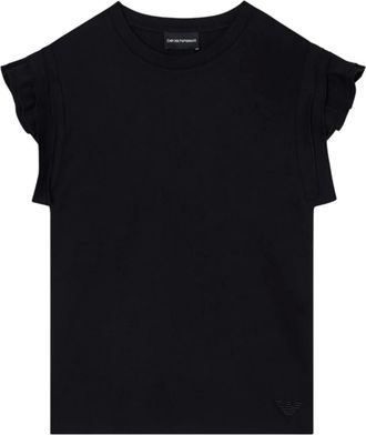 Emporio Armani Femme, Tops, Noir, Taille: 40 FR Jersey Girocollo Maniche corte Volant su giromanica