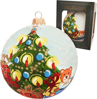 Krebs Glas Lauscha Weihnachtskugel Christbaum und B&auml;r - Blau - &Oslash; 10cm - handgefertigt & mundgeblasen aus Glas - Weihnachtsbaum - Deko - Ornament - festlich - winterlich