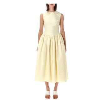 Self Portrait Taffeta Collared Midi Dress - - Dresses - Damen - Gelb - XS
