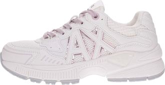 A|X Armani Exchange Women Speed Low Cut, mesh Detail, Big Side Logo Sneaker Off White 35.5