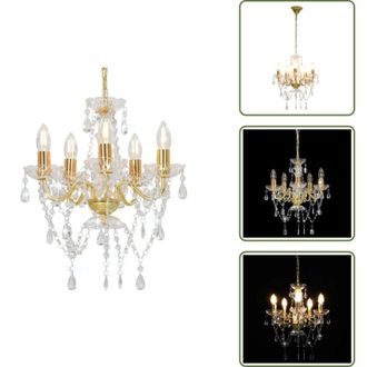 vidaXL Vidaxl - Lustre avec perles de cristal Dor&eacute; Rond 5 x E14 - Lustres Dor&eacute;s - Lustres Modernes - Luminaires Int&eacute;rieurs - Lampes Suspendues - D&eacute;coration