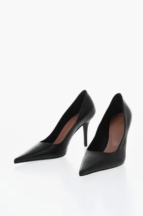 Amina Muaddi Solid-Color Leather Pumps BARBARA, 9 cm Heel Amina Muaddi