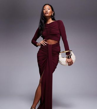 Jaded Rose Petite Robe longue près du corps à découpe et fronces en jersey - Bordeaux-Rouge