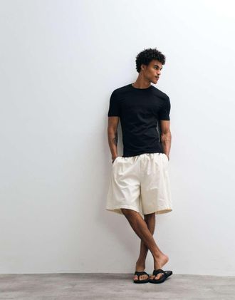 Weekday Short oversize en lin m&eacute;lang&eacute; - Beige-Blonde