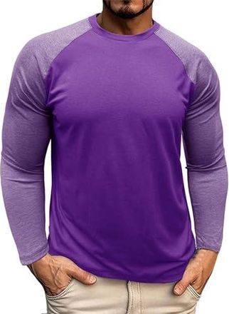 Generic T-shirt &agrave; manches longues pour homme, d&eacute;contract&eacute;, col rond, l&eacute;ger et respirant, haut confortable pour le printemps et lautomne 2026, violet, XXL