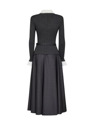 Self Portrait Womens Belted Midi Dress Grey Knit And Twill Cardigan: Polyamide