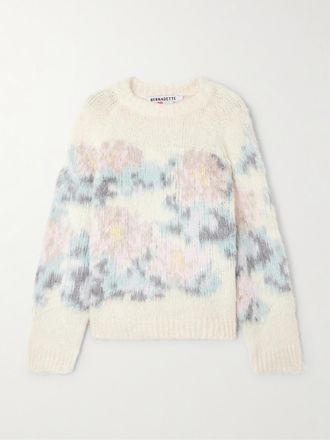 Bernadette Pullover Aus Gebürsteter Seide Mit Intarsienmotiven - Elfenbein