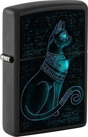 Zippo Sturmfeuerzeug - Spiritual Cat, Black Matte, Black Light - Nachfüllbar - Wiederverwendbar - Windfestes Design - Geschenkbox - Made in USA