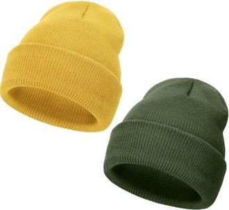 Dreshow Bonnet Tricoté a Revers pour Homme et Femme Bonnet Hiver Chaud Beanie Design Classique 2 Pièces