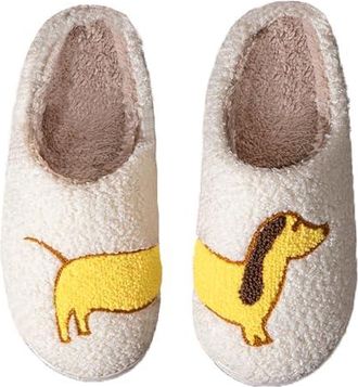 Generic Pantoufles en forme de chien pour femme - Pantoufles pelucheuses à semelle souple - Pantoufles chaudes à bout fermé pour lautomne et lhiver - Antidéra