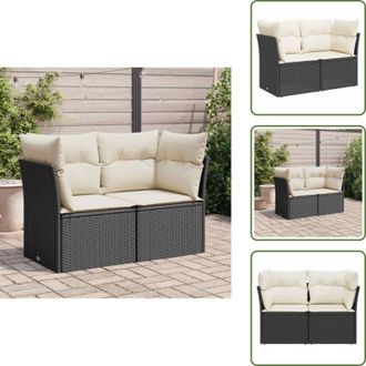 vidaXL Gartensofa mit Kissen 2-Sitzer Schwarz Poly Rattan - Outdoor M&ouml;bel - Gartensofa - Ecksofa - Balkonm&ouml;bel - Gartenlounge - The Living Store