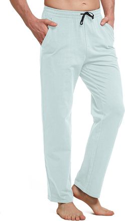 Baleaf Breite Jogginghose Herren Baumwolle Freizeithose Gerades Bein Sporthose Herren Lang mit Taschen Pastell Blau XXXL