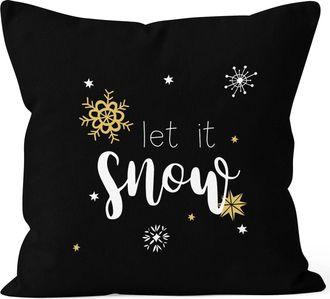 Autiga Kissenbezug Weihnachten Winter Let it Snow Spruch Schnee Eiskirstalle Schneeflocken Kissen-H&uuml;lle Baumwolle schwarz 40cm x 40cm