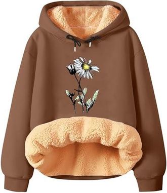 Generic Manteau en peluche pour femme - Sweat à capuche en polaire confortable pour femme - Automne et hiver - Imprimé de Noël - Haut à manches longues et col