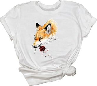 Keephen Kawaii Renard Animaux T-Shirt Femmes Animal Renard Amoureux Impression 3D Manches Courtes Tops Nature For&ecirc;t Vie Sauvage Col Rond Blouse Tees