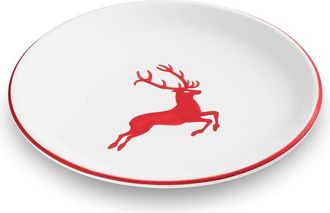 Gmundner Keramik Dessertteller, Durchmesser: 20 cm, Rubinroter Hirsch, handgemachte Keramik aus Österreich
