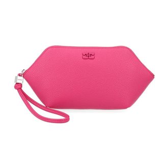 Ganni Embossed Logo Leder Clutch mit Handgelenksschlaufe - - Bags - Damen - Rosa - ONE SIZE