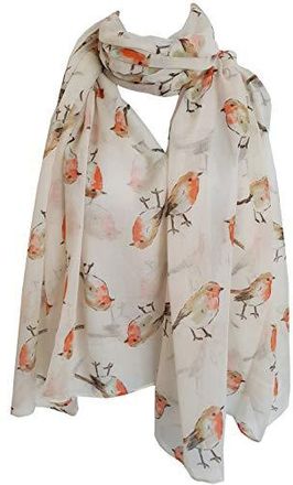 GlamLondon Foulard de Noël imprimé rouge-gorge aquarelle pour femme, crème, L