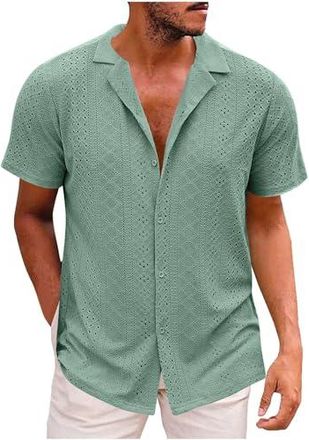 Generic Chemise à manches courtes ajourées pour homme - Chemise de sport de plein air à manches courtes avec col de costume, coupe ample, chemise dété rafraîc