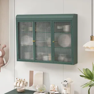 STILVORA Armoire Murale avec 3 Portes en Verre et 3 &Eacute;tag&egrave;res, Motif Tress&eacute;, Style Moderne, en M&eacute;tal, 90&times;20&times;70 cm, Vert Fonc&eacute;