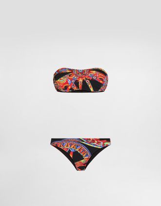 Dolce & Gabbana Bandeau-bikini Mit Carretto-print - Frau Bademode Multicolor 1