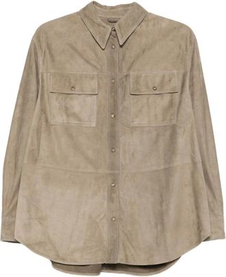 Brunello Cucinelli Femme, Blouses et Chemises, Beige, Taille: 38 FR Chemise boutonn&eacute;e en daim