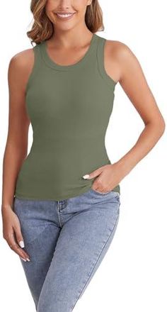 Generic Cihdmfb Maillot de corps pour femme avec soutien-gorge int&eacute;gr&eacute;, basique, couleur unie, dos nageur - Col rond - Sans manches - Avec bonnets - Coupe aju