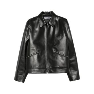 Jil Sander Lederjacke mit Rei&szlig;verschluss - - Jackets - Herren - Schwarzk - L