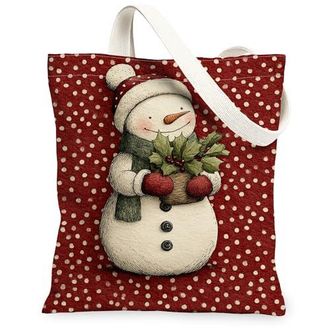 Generic Sacs fourre-tout en toile motif bonhomme de neige, sacs de courses r&eacute;utilisables, l&eacute;gers et lavables avec bandouli&egrave;re 33 x 38 cm