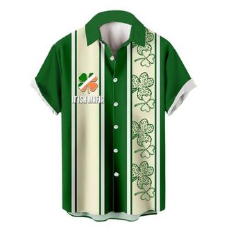 Generic DENGJIAMY Chemises de la Saint-Patrick pour hommes, grande taille, bloc de couleurs, tr&egrave;fle &agrave; manches courtes, chemise boutonn&eacute;e, haut hawa&iuml;en, v&ecirc;teme