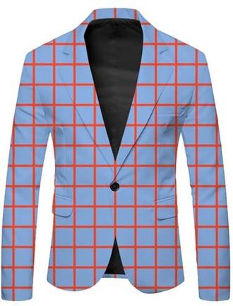 Generic Veste &agrave; carreaux pour homme - Coupe ajust&eacute;e - Moderne - Grand motif &agrave; carreaux - Veste de costume sportive et &eacute;l&eacute;gante - Veste de loisirs pour affaire