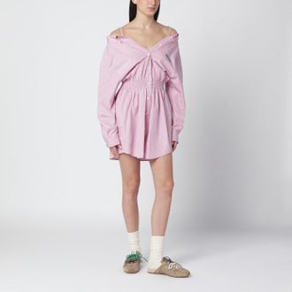 Miu Miu Rosa Hemdblusenkleid mit elastischen Tr&auml;gern
