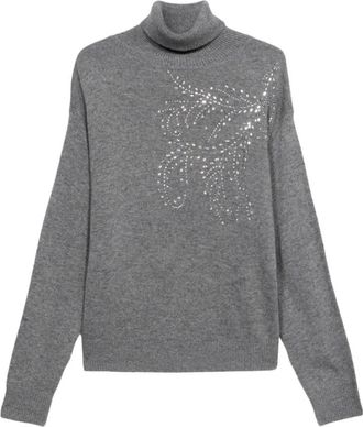Oltre Femme, Pulls, Gris, Taille: 42 FR Pull &agrave; col roul&eacute; en m&eacute;lange de cachemire avec strass