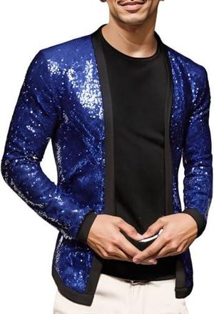 Generico Blazer Veste &agrave; manches longues avec paillettes brillantes et smoking pour banquet, mariage, f&ecirc;te, bal de fin d&eacute;tudes, bleu, XL