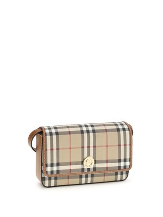 Burberry Womens Shoulder Bag Hampshire Mini Briar Brown Vintage Check-Briar Thermoplastic Polyurethane Wallets & Purses Check/briar