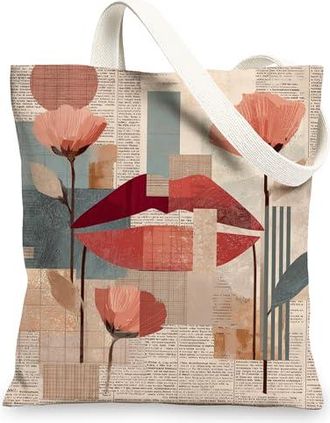 Generic Sacs fourre-tout artistiques en toile, sacs à provisions réutilisables, chics, légers, lavables avec bandoulière, multicolore, 13x15 Inch