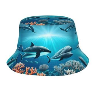Generic Chapeau De Godet Image De Baleines sous La Mer Hommes Chapeau De Seau Pliable Mode Bonnet De Soleil, pour Plage, Le Camping, Chasse, 56-58cm