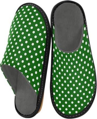 HMZXZ Chaussons dintérieur à pois blancs pour homme et femme - Vert foncé, multicolore, 42/44 EU