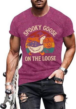 Generic T-shirts imprim&eacute;s amusants pour hommes - Col rond tendance &agrave; manches courtes effrayant Halloween citrouille chauve-souris T-shirt graphique Streetwear