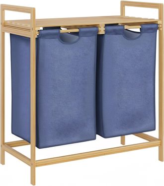 Clp W&auml;schebox f&uuml;r Schmutzw&auml;sche 2 F&auml;cher Sussina, W&auml;scheregal Holz mit Ablage, W&auml;scheboxen mit Bambusrahmen f&uuml;r Badezimmer, Farbe:Natur