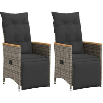 vidaXL Chaises inclinables de jardin lot de 2 et coussins gris rotin - Vidaxl