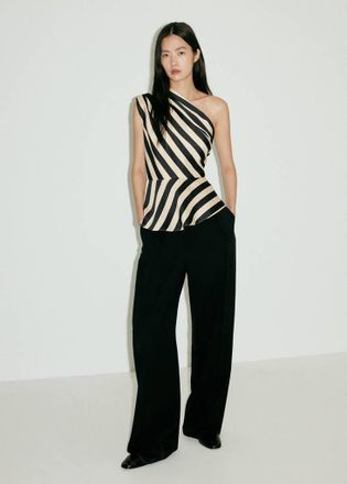 Mango Top asym&eacute;trique rayures &eacute;cru - Femme - S - MANGO