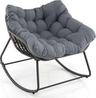 Costway Fauteuil &agrave; Bascule dExt&eacute;rieur, Fauteuil OEuf Surdimensionn&eacute; en Osier PE avec Coussin &Eacute;pais Amovible, 98 x 98 x 87 cm, Charge 150 kg, Beige