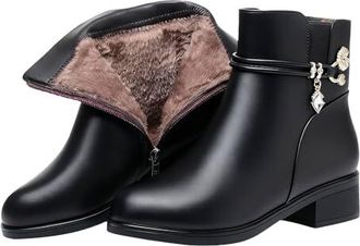 Generic Bottines Pour Femme &Agrave; Talon Bas Bottes dHiver en cuir &Eacute;l&eacute;gantes avec Doublure Chaude en Peluche Semelle Souple Antid&eacute;rapante Fermeture &Eacute;clair Chaussur