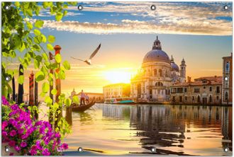 Wallario Outdoor-Poster f&uuml;r Garten oder Balkon Italienischer Sommerabend, Motivbanner Gr&ouml;&szlig;e: ca. 80 x 120 cm, Outdoor-Bild