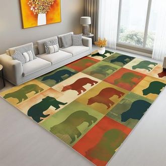 Generic Tapis Imprim&eacute; Naturellement des carr&eacute;s des Silhouettes pour Salon Chambre D&eacute;coration de la Maison - Multicolore Flanelle Antid&eacute;rapante Tapis Salon de 
