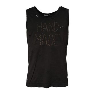 Dolce & Gabbana Schwarzes Distressed Tank Top mit Stickerei - - Tops - Herren - Schwarzk - XS