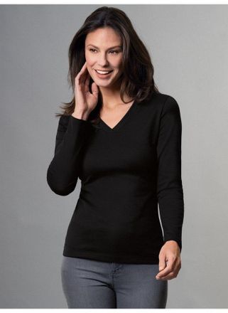 Trigema T-Shirt TRIGEMA Langarmshirt mit V-Ausschnitt (1-tlg)